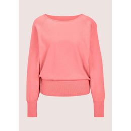 Madeleine Mode Longpullover MADELEINE "Pullover Basic Strickpullover mit Fledermaus&auml;rmeln", Damen, Gr. 48, orange (apricot, melange), Obermaterial: 46% Modal CMD. 40% Polyacryl PAN. 14% Polyamid PA., Modern, figurumspielend, U-Boot-Ausschnitt, Pullover Longpullover
