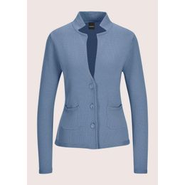 Madeleine Mode Strickjacke MADELEINE "Strickblazer Eleganter Blazer mit feinem Glattstrick", Damen, Gr. 42, blau (rauchblau), Obermaterial: 100% Baumwolle CO., Modern, Strickjacken Strickjacke, Hautsympathische Baumwolle