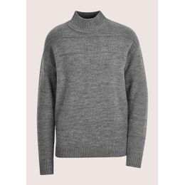 Madeleine Mode Stehkragenpullover MADELEINE "Strickpullover Eleganter Wollpullover mit Querstruktur", Damen, Gr. 40/42, wei&szlig; (steingrau, wollwei&szlig;, melange), Obermaterial: 100% Schurwolle WV., Modern, gerade, Pullover Stehkragenpullover, Strukturstrick