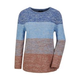 Rundhalspullover GOLDNER "Langarm Blockstreifenpullover, Melange", Damen, Gr. 48, blau (hellblau, camel, gemustert), Obermaterial: 55% Polyacryl PAN. 35% Polyester PES. 10% Schurwolle WV., Modisch, gerade, U-Boot-Ausschnitt, Pullover Rundhalspullover, Blockstreifenmuster