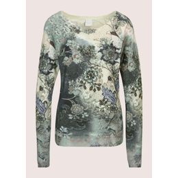 Madeleine Mode Longpullover MADELEINE "Strickpullover Glattstrickpullover mit Allover-Print", Damen, Gr. 34, wei&szlig; (wollwei&szlig;, marine, multicolor), Obermaterial: 83% Viskose CV. 17% Polyamid PA., Modern, Pullover Longpullover, Flie&szlig;ender Farbverlauf