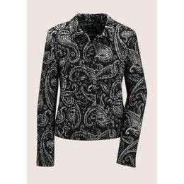 Madeleine Mode Jackenblazer MADELEINE "Kurzblazer Moderner Businessblazer mit Paisley-Muster", Damen, Gr. 46, schwarz (schwarz, wollwei&szlig;), Obermaterial: 53% Baumwolle CO. 25% Polyacryl PAN. 19% Polyester PES. 3% sonstige Fasern AF., Modern, Blazer, Paisley Design, Naturfarsergarn