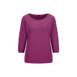 Rundhalspullover GOLDNER "Kurzgr&ouml;&szlig;e Halbarm Baumwollpullover mit Struktur", Damen, Gr. 21, pink (beere), Obermaterial: 100% Baumwolle CO., Modisch, U-Boot-Ausschnitt, Pullover Rundhalspullover, 3/4-&Auml;rmel