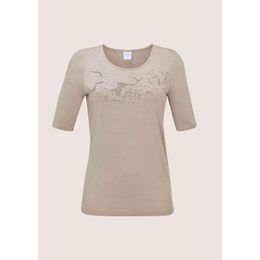 Madeleine Mode Kurzarmshirt MADELEINE "Shirt Glamour&ouml;ses Oberteil mit Stra&szlig;steinen", Damen, Gr. 34, beige (cappuccino), Obermaterial: 95% Viskose CV. 5% Elasthan EL., Modern, U-Boot-Ausschnitt, Shirts