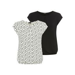 Print-Shirt Laura Scott, Damen, Gr. 40/42, punkte, schwarz, Jersey, Obermaterial: 95% Viskose, 5% Elasthan, gepunktet, unifarben, Basic, figurbetont h&uuml;ftbedeckend, Rundhals, Shirts, figurbetonte Passform, mit Rundhalsausschnitt, im 2er-Pack