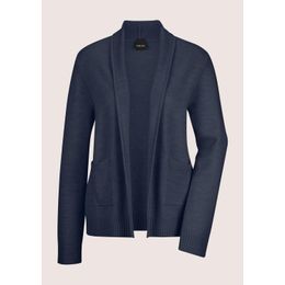 Madeleine Mode Strickjacke MADELEINE "Strickjacke Langarm Cardigan mit Schalkragen, Kaschmir", Damen, Gr. 48, blau (marine), Obermaterial: 95% Baumwolle CO. 5% Kaschmir WS., Modern, gerade, Strickjacken Strickjacke, Formstabile Rippenabschl&uuml;sse