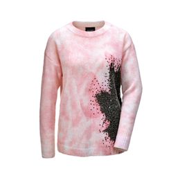 2-in-1-Pullover GOLDNER "Pullover mit femininem Druck und Pailletten", Damen, Gr. 46, schwarz (ros&eacute;, schwarz, gemustert), Obermaterial: 60% Polyester PES. 30% Polyamid PA. 10% Wolle WO., festlich, U-Boot-Ausschnitt, weit Rippe, Pullover, Mit gl&auml;nzenden Pailletten