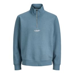 Jack & Jones JACK & JONES Herren Sweatshirt "JJESOHO SWEAT QUARTER ZIP HN NOOS"blau mirage, Gr. S, bedruckt, angeraute Sweatware, Obermaterial: 80% Baumwolle, 20%