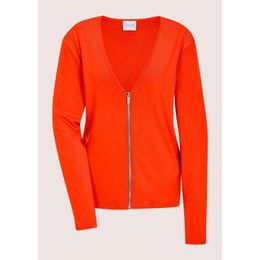 Madeleine Mode Langarmshirt MADELEINE "Shirtjacke Elegante Viskosejacke mit Rei&szlig;verschluss", Damen, Gr. 46, orange (blutorange), Obermaterial: 70% Viskose CV. 25% Polyester PES. 5% Elasthan EL., Modern, V-Ausschnitt, Shirts Langarmshirt, Durchgehender Rei&szlig;verschluss