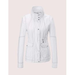 Madeleine Mode Sommerjacke MADELEINE "Sommerjacke Sportive Baumwolljacke mit Stehkragen", Damen, Gr. 34, wei&szlig;, Obermaterial: 50% Polyester PES. 45% Baumwolle CO. 5% metallisierte Fasern MTF., Modern, normal, Jacken
