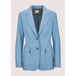 Madeleine Mode Longblazer MADELEINE "Wollblazer Eleganter Businessblazer mit Reverskragen", Damen, Gr. 38, blau (stahlgrau, rauchblau), Obermaterial: 53% Wolle WO. 34% Polyester PES. 12% Polyamid PA. 1% Elasthan EL., Modern, normal, Blazer Longblazer