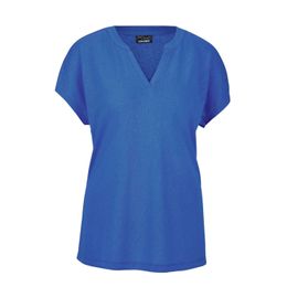 Kurzarmshirt GOLDNER "Luftiges Basicshirt mit V-Ausschnitt", Damen, Gr. 40, blau (royalblau), Obermaterial: 80% Polyester PES. 20% Viskose CV., Basic, V-Ausschnitt, Gerade, Shirts, Flammen-Optik
