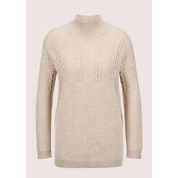 Madeleine Mode Longpullover MADELEINE "Strickpullover Stilvoller Wollpullover mit Stehkragen", Damen, Gr. 36/38, wei&szlig; (cappuccino, wollwei&szlig;, melange), Obermaterial: 100% Schurwolle WV., Modern, normal, Pullover Longpullover