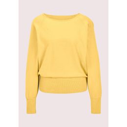 Madeleine Mode Longpullover MADELEINE "Pullover Basic Strickpullover mit Fledermaus&auml;rmeln", Damen, Gr. 44/46, gold (goldgelb, melange), Obermaterial: 46% Modal CMD. 40% Polyacryl PAN. 14% Polyamid PA., Modern, figurumspielend, U-Boot-Ausschnitt, Pullover Longpullover