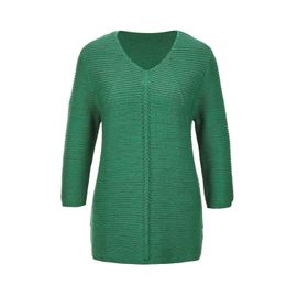 Rundhalspullover GOLDNER "Eleganter V-Ausschnitt Pullover", Damen, Gr. 38, gr&uuml;n (smaragd), Obermaterial: 50% Baumwolle CO. 50% Polyacryl PAN., gerade, Rippe, Pullover Rundhalspullover, Strick-Details
