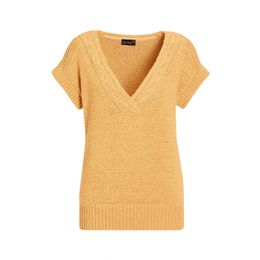 Rundhalspullover GOLDNER "Trageangenehmer Pullunder mit modischem Ausschnitt", Damen, Gr. 48, gelb (honig), Obermaterial: 60% Polyester PES. 40% Baumwolle CO., V-Ausschnitt, keine/nicht relevant, Pullover Rundhalspullover, Modischer Ausschnitt