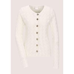 Madeleine Mode Strickjacke MADELEINE "Strickblazer Edler Struktur-Blazer mit Strickmuster, Langarm", Damen, Gr. 40, wei&szlig; (wollwei&szlig;), Obermaterial: 100% Baumwolle CO., Modern, Strickjacken Strickjacke, Allover-Strickmuster