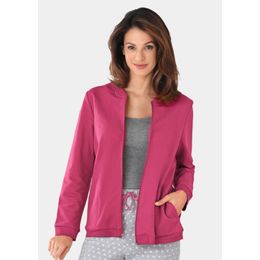 Fleecejacke GOLDNER "Langarm Baumwollj&auml;ckchen", Damen, Gr. 44, rot (bordeaux), Obermaterial: 95% Baumwolle CO. 5% Elasthan EL., Sportlich, weit, Homewear-Sets Fleecejacke, Blousonform