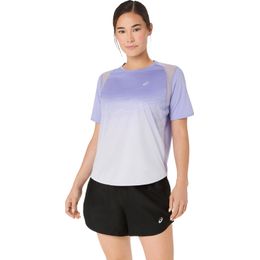 Laufshirt asics "ROAD FADE SS TOP", Damen, Gr. L, blaubell, Obermaterial: 100% Polyester, Shirts Laufshirt, f&uuml;r verschiedene Jahreszeiten, mit Grafik-Print, mit Mesh-Eins&auml;tzen