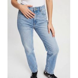 High-waist-Jeans Tally Weijl "SPADEPEPPER", Damen, Gr. 42, N-Gr, bleach indigo wash4, Denim/Jeans, Obermaterial: 69% Baumwolle, 30% Lyocell, 1% Elasthan, Abriebeffekte, straight fit lang, Jeans High-Waist-Jeans, Baumwollmischung, High-Waist mit geradem Beinverlauf