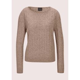 Madeleine Mode Longpullover MADELEINE "Strickpullover Eleganter Wollpullover mit Zopfmuster", Damen, Gr. 40/42, beige (taupe, melange), Obermaterial: 100% Schurwolle WV., Modern, Pullover Longpullover, Allover-Zopfmuster