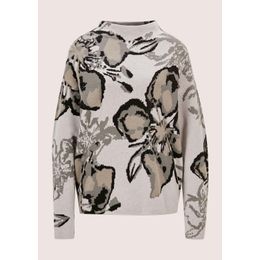 Madeleine Mode Langarmshirt MADELEINE "Sweatshirt Langarm Pullover mit floralem Muster", Damen, Gr. 36, grau (silbergrau, multicolor), Obermaterial: 95% Baumwolle CO. 5% Elasthan EL., Modern, Shirts Langarmshirt, Sweatshirt mit Strasssteinen