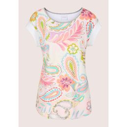 Madeleine Mode Print-Shirt MADELEINE "Blusenshirt Paisley-Print Shirt mit Stretch, Rundhals", Damen, Gr. 34, wei&szlig; (wollwei&szlig;, multicolor), Obermaterial: 95% Viskose CV. 5% Elasthan EL., Modern, gerade, Shirts, Paisley-Print