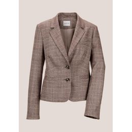 Madeleine Mode Kurzblazer MADELEINE "Blazer Glencheckblazer mit Stretchkomfort", Damen, Gr. 44, braun (cappuccino, taupe), Obermaterial: 62% Polyester PES. 35% Viskose CV. 3% Elasthan EL., Modern, normal, Blazer Kurzblazer, Kurzer Glencheckblazer