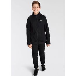 Trainingsanzug Under Armour "UA RIVAL KNIT TRACK SUIT", Jungen, Gr. L, schwarz-wei&szlig; (schwarz, wei&szlig;), Obermaterial: 100% Polyester, Sportanz&uuml;ge Trainingsanzug, F&uuml;r Kinder - Material innen weich angeraut