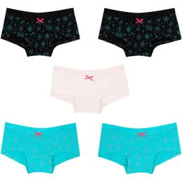 Panty bonprix "Panty mit weicher Baumwolle (5er Pack)", M&auml;dchen, Gr. 128/134, 5 Stk., blau (aqua, hellrosa, schwarz bedruckt), Obermaterial: 95% Baumwolle, 5% Elasthan, Unterhosen Panty, aus Baumwolle und Elasthan, bequeme Passform, pastellfarben