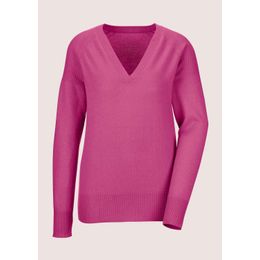 Madeleine Mode Longpullover MADELEINE "Pullover Kaschmirpullover mit V-Ausschnitt", Damen, Gr. 36/38, pink (magenta), Obermaterial: 100% Kaschmir WS., Modern, V-Ausschnitt, Pullover Longpullover, Edles Maschenbild