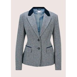 Madeleine Mode Jackenblazer MADELEINE "Blazer Businessblazer mit Reverskragen", Damen, Gr. 36, blau (marine, rauchblau), Obermaterial: 50% Baumwolle CO. 16% Polyacryl PAN. 15% Polyester PES. 14% Wolle mw. 3% Seide silk., Modern, Blazer, hochwertige Wollmischung mit Seidenanteil