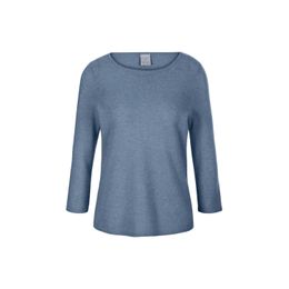 Madeleine Mode Longpullover MADELEINE "Strickpullover Kaschmirpullover mit U-Boot-Ausschnitt", Damen, Gr. 44/46, blau (rauchblau), Obermaterial: 100% Kaschmir WS., Modern, normal, U-Boot-Ausschnitt, Pullover Longpullover, Kaschmirpullover mit 3/4 Arm
