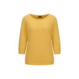 Rundhalspullover GOLDNER "Halbarm Baumwollpullover mit Struktur", Damen, Gr. 40, gelb (honig), Obermaterial: 100% Baumwolle CO., Modisch, U-Boot-Ausschnitt, Pullover Rundhalspullover, 3/4-&Auml;rmel
