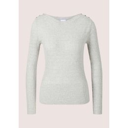 Madeleine Mode Longpullover MADELEINE "Strickpullover Glanzpullover mit Zierkn&ouml;pfen", Damen, Gr. 44/46, grau (silbergrau, melange, silberfarben), Obermaterial: 75% Viskose CV. 20% Polyamid PA. 5% metallisierte Fasern MTF., Modern, U-Boot-Ausschnitt, Pullover Longpullover, Schmuckkn&ouml;pfe
