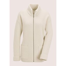 Madeleine Mode Strickjacke MADELEINE "Cardigan Weiche Wolljacke mit Rei&szlig;verschluss", Damen, Gr. 44/46, wei&szlig; (wollwei&szlig;), Obermaterial: 90% Schurwolle WV. 10% Kaschmir WS., Modern, Strickjacken Strickjacke, Grobstrick