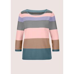 Madeleine Mode Longpullover MADELEINE "Kaschmirpullover Moderner Streifenpullover mit U-Boot-Ausschnitt", Damen, Gr. 36/38, rosa (puderros&eacute;, multicolor), Obermaterial: 100% Kaschmir WS., Modern, normal, U-Boot-Ausschnitt, Pullover Longpullover