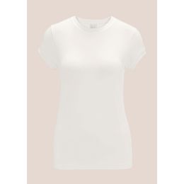 Madeleine Mode Kurzarmshirt MADELEINE "Jerseyshirt Kurzarm Jersey Basicoberteil", Damen, Gr. 44, wei&szlig; (wollwei&szlig;), Obermaterial: 95% Viskose CV. 5% Elasthan EL., Modern, normal, Shirts, angenehme Stretchqualit&auml;t