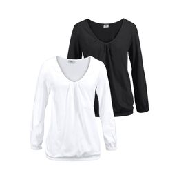 Langarmshirt Flashlights, Damen, Gr. 32/34, schwarz-wei&szlig; (wei&szlig;, schwarz), Single Jersey, Obermaterial: 95% Viskose, 5% Elasthan, clean, unifarben, Basic, figurbetont h&uuml;ftbedeckend, Shirts Langarmshirt, figurbetonter Schnitt, aus Viskosemischung