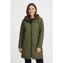 Regenjacke Freequent "FQRAIN-JACKET", Damen, Gr. L, gr&uuml;n (olive night), Web, Obermaterial: 100% Polyurethan, unifarben, bequem ca. Mitte Oberschenkel, Rundhals, B&uuml;ndchen, Jacken Regenjacke, wasserabweisend mit Kapuze