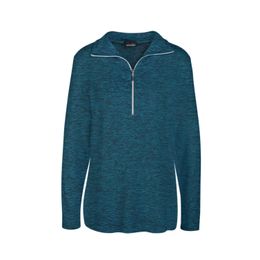 Longpullover GOLDNER "Flauschiges Troyer- Shirt", Damen, Gr. 44, blau (dunkelpetrol, melange), Obermaterial: 75% Viskose CV. 20% Polyester PES. 5% Elasthan EL., Tubular, Pullover Longpullover, Flauschig angeraute Melange-Qualit&auml;t