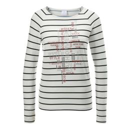 Madeleine Mode Langarmshirt MADELEINE "Ringelshirt Glanzvolles Langarmshirt mit Ziersteinen", Damen, Gr. 42, wei&szlig; (wei&szlig;, multicolor), Obermaterial: 95% Viskose CV. 5% Elasthan EL., Modern, normal, Shirts Langarmshirt