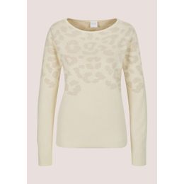 Madeleine Mode Longpullover MADELEINE "Strickpullover Jacquardpullover mit Animal-Design", Damen, Gr. 36/38, wei&szlig; (perlwei&szlig;, kitt, goldfarben), Obermaterial: 80% Viskose CV. 20% metallisierte Fasern MTF., Modern, figurumspielend, U-Boot-Ausschnitt, Pullover Longpullover, Ton-in-Ton-Jaquard