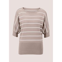 Madeleine Mode Longpullover MADELEINE "Strickpullover Ringelpullover im maritimen Look", Damen, Gr. 40/42, wei&szlig; (perlwei&szlig;, cappuccino), Obermaterial: 100% Baumwolle CO., Modern, U-Boot-Ausschnitt, Pullover Longpullover, hoher Saumbund