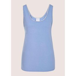 Madeleine Mode Tr&auml;gertop MADELEINE "Glanztop Elegantes Jerseytop mit Glanzakzenten", Damen, Gr. 38, blau (gletscherblau), Obermaterial: 95% Viskose CV. 5% Elasthan EL., Modern, gerade, Tops Tr&auml;gertop, Paspelierung