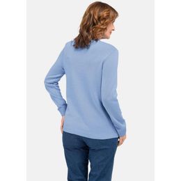 Rundhalspullover GOLDNER "Kurzgr&ouml;&szlig;e Stehkragenpullover im Zopfstrick", Damen, Gr. 25, blau (hellblau), Obermaterial: 50% Baumwolle CO. 50% Polyacryl PAN., gerade, Pullover Rundhalspullover, hoher Baumwollanteil