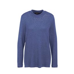 Longpullover GOLDNER "Angenehm weiches Shirt mit Glitzersteinen", Damen, Gr. 44, blau (schieferblau, melange), Obermaterial: 75% Viskose CV. 20% Polyester PES. 5% Elasthan EL., eng Tubular, Pullover Longpullover, Mit tonigen Glitzersteinen vorn
