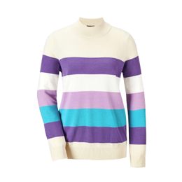 Rundhalspullover GOLDNER "Strickpullover", Damen, Gr. 50, beige (beige, gemustert), Obermaterial: 50% Viskose CV. 28% Polyester PES. 22% Polyamid PA., Rippe, Pullover Rundhalspullover, Stehbund mit Rippe