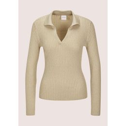 Madeleine Mode Longpullover MADELEINE "Strickpullover Glanzpullover mit Polokragen", Damen, Gr. 48, wei&szlig; (perlwei&szlig;, goldfarben), Obermaterial: 40% Polyacryl PAN. 40% Viskose CV. 20% metallisierte Fasern MTF., Modern, figurbetont, V-Ausschnitt, Pullover Longpullover, Polokragen