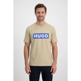 T-Shirt HUGO BLUE "Nico", Damen, Gr. S, medium beige269, Single Jersey, Obermaterial: 100% Baumwolle, regular fit h&uuml;ftlang, Rundhals, Shirts T-Shirt, mit gro&szlig;em Logo-Print, Unisex